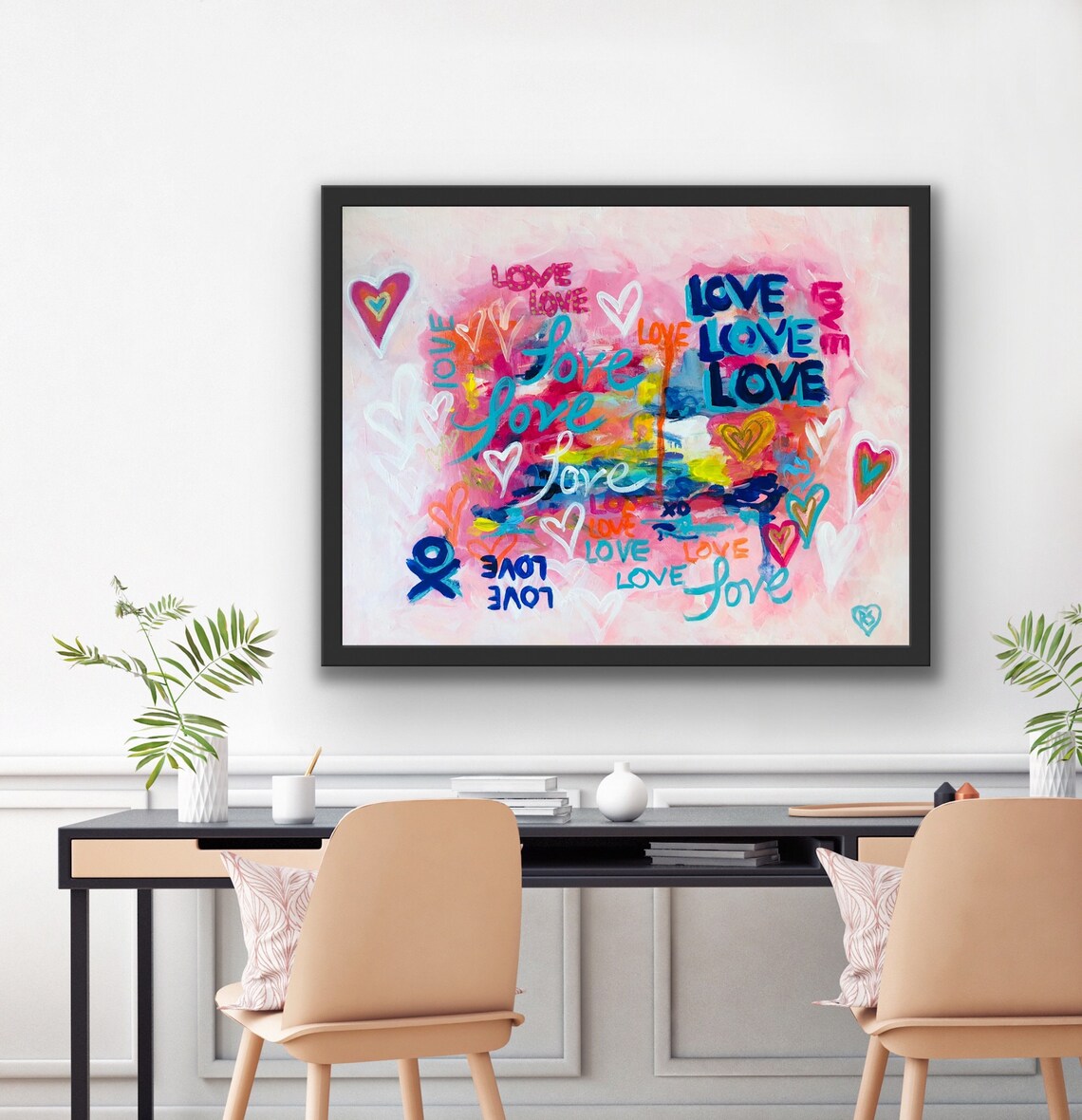 Large Original Pink Love Abstract Painting. Colorful Pop Heart | Etsy