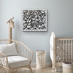 Black & White Minimalistic Abstract. Teen Girl Hearts and Happy Face ...