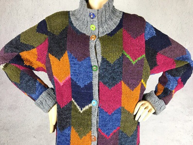 90s Vintage Rainbow Color Patchwork Soft Wool Long Sweater Coat - Etsy