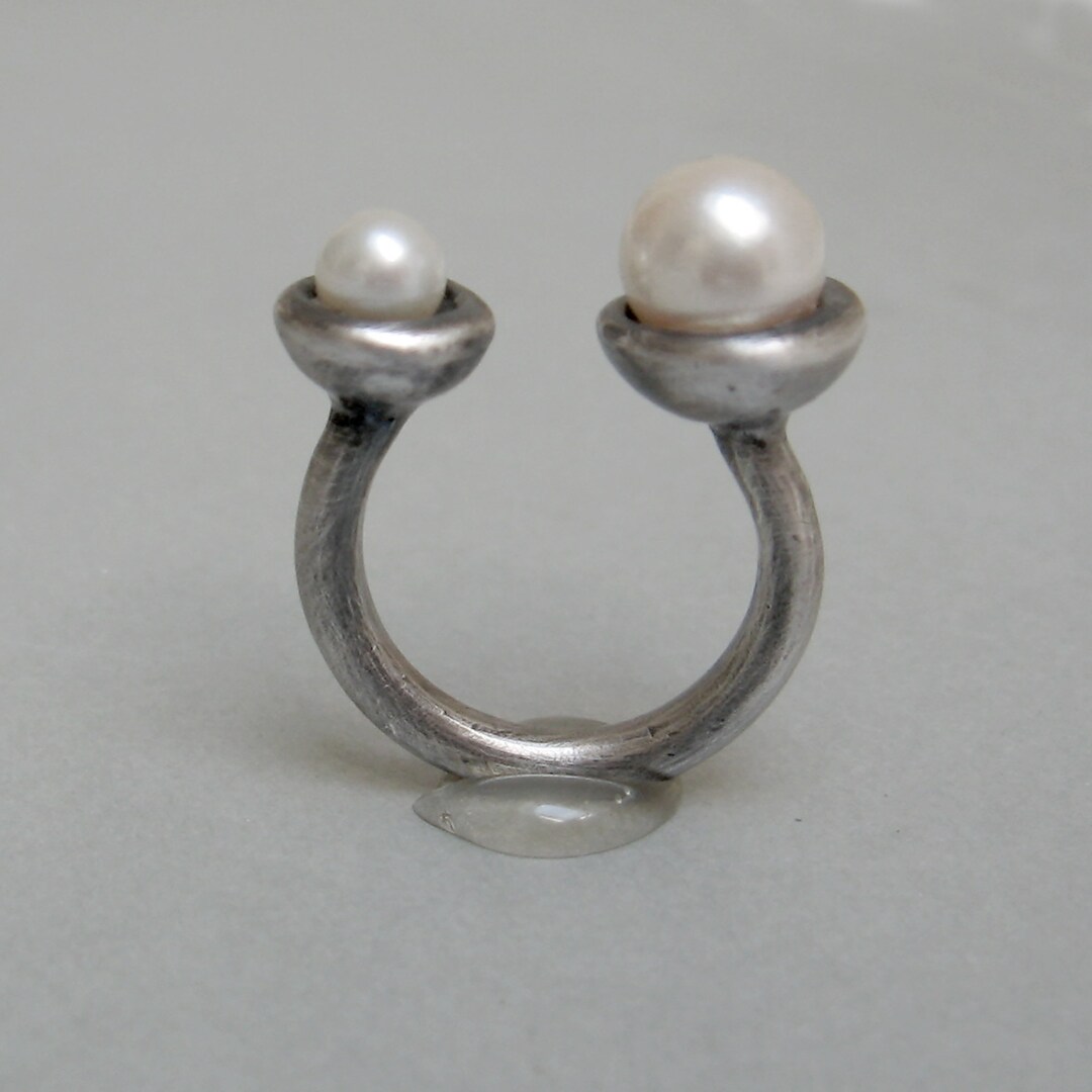 Freshwater Round Pearls Solid Silver Ring, Design Ring, Contemporary ...