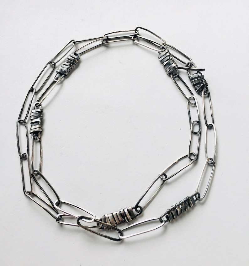 Large Sterling Silver Link Chain Necklace: Artistic Industrial Design ...