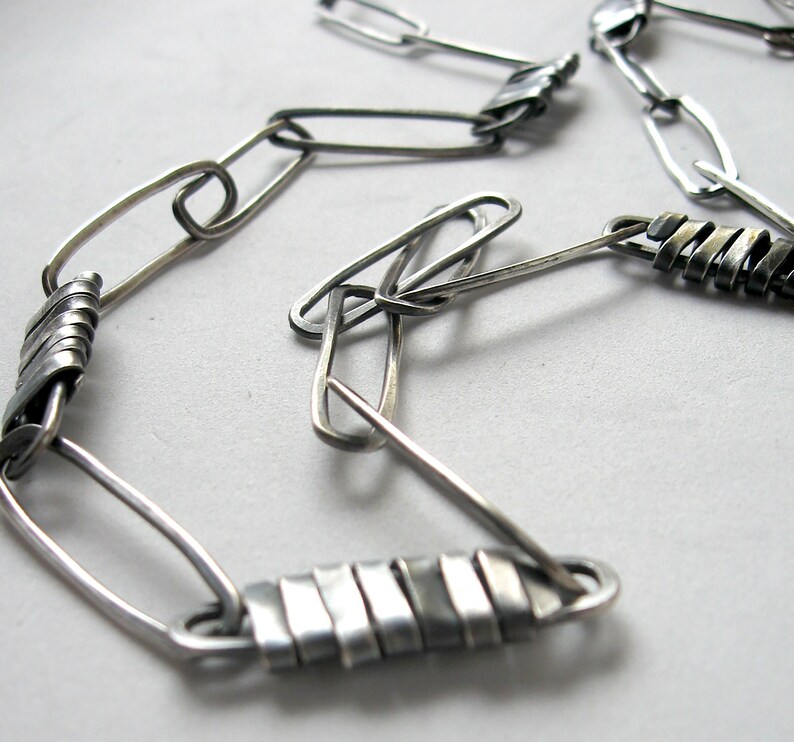 Large Sterling Silver Link Chain Necklace: Artistic Industrial Design ...
