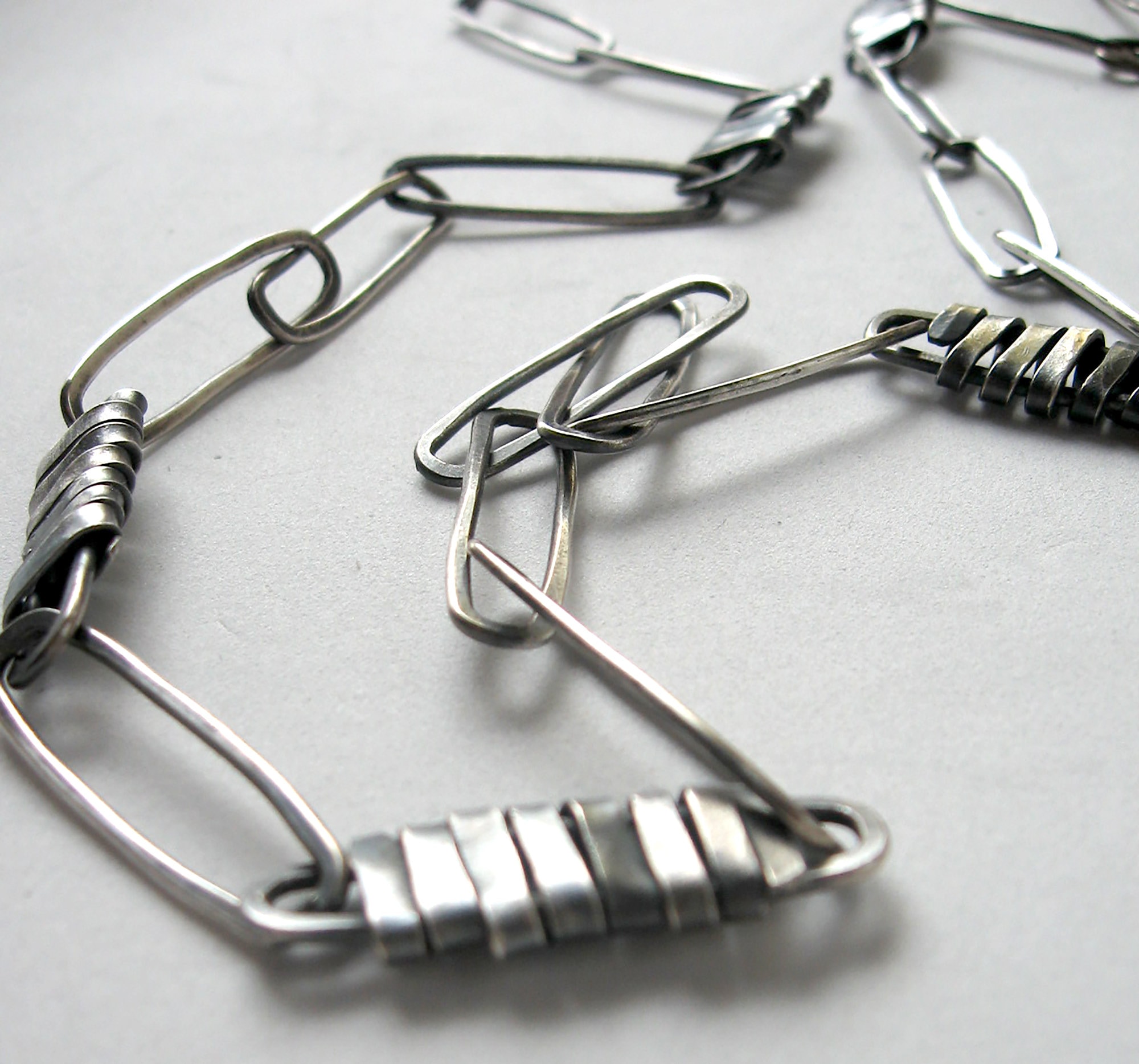 Large Sterling Silver Link Chain Necklace: Artistic Industrial Design ...