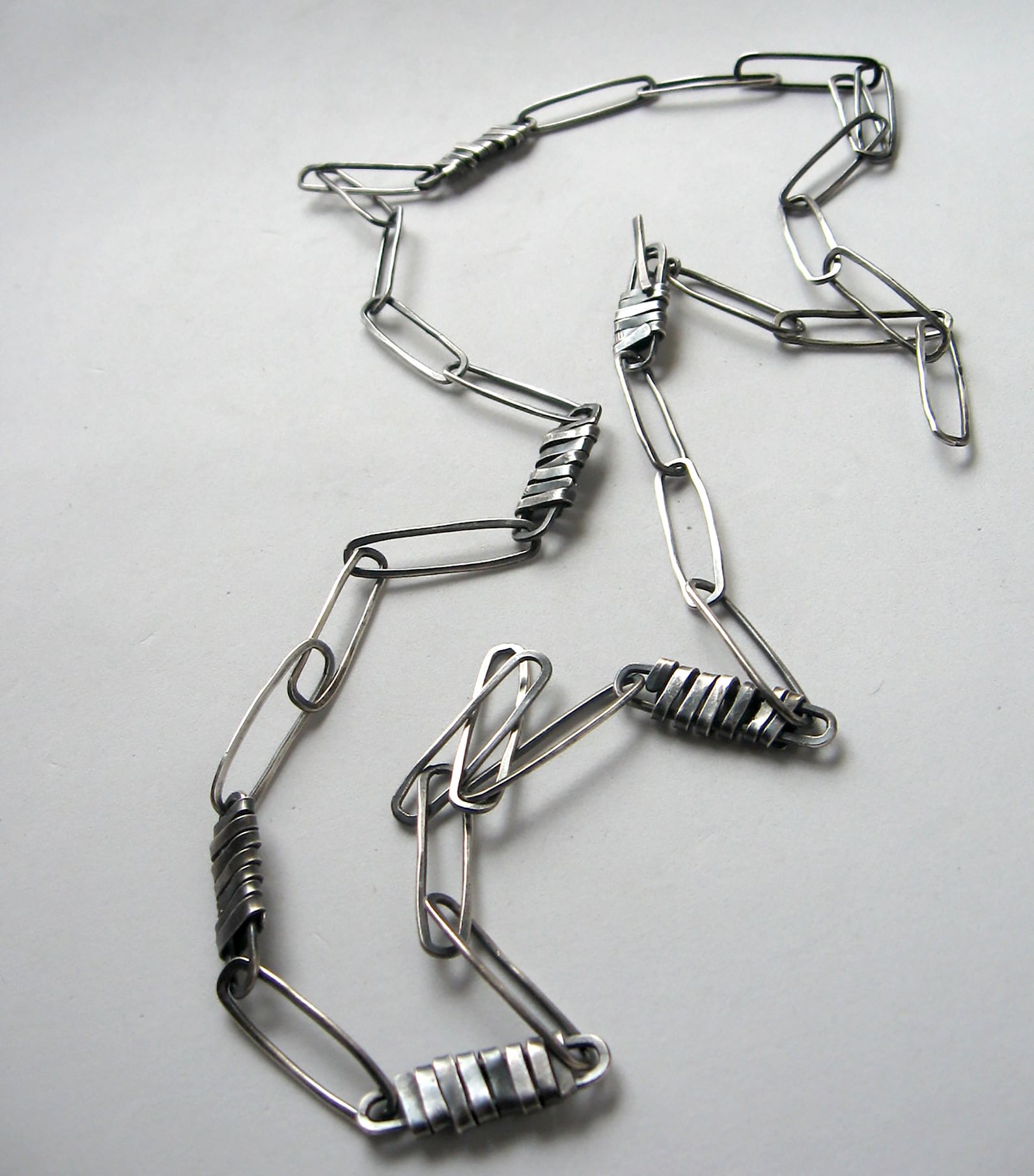 Large Sterling Silver Link Chain Necklace: Artistic Industrial Design ...