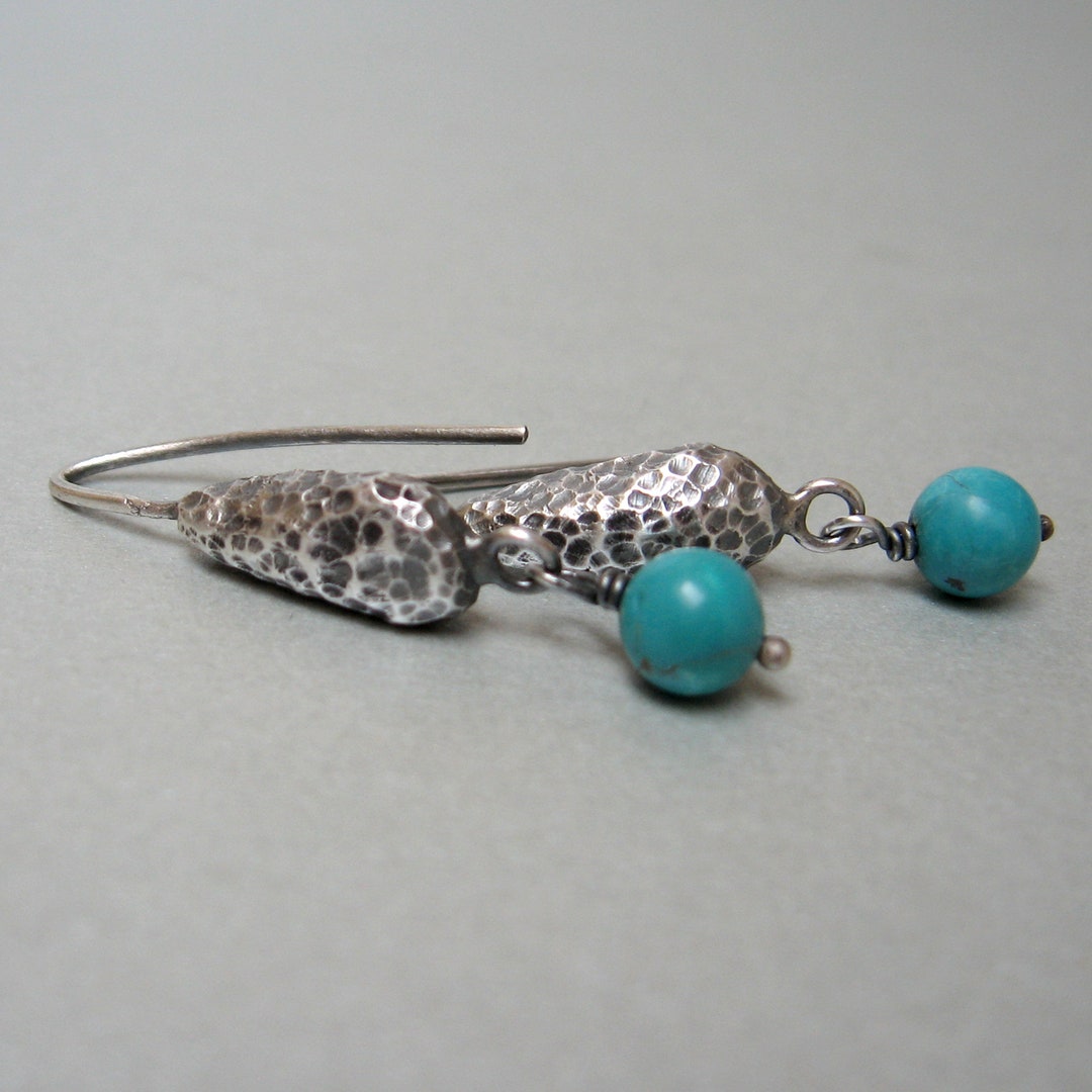 Turquoise Rustic Silver Earrings - Etsy