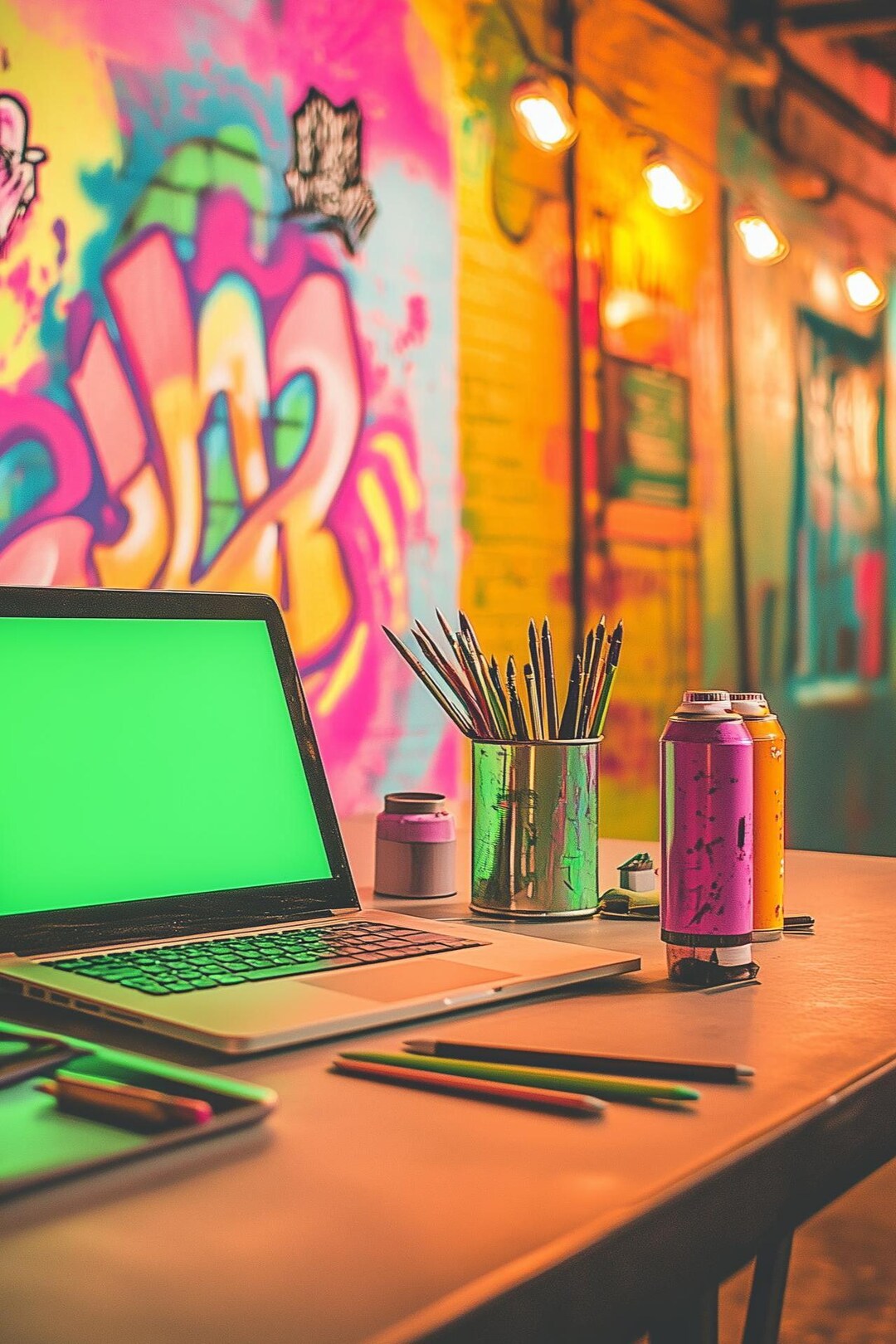 Graffiti Tech Backdrops: Green Screen Scenes With Phones & Screens. 8 ...