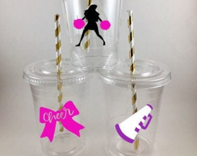 Cheerleading Party Cups With Lids and Straws: Cheerleading Plastic ...