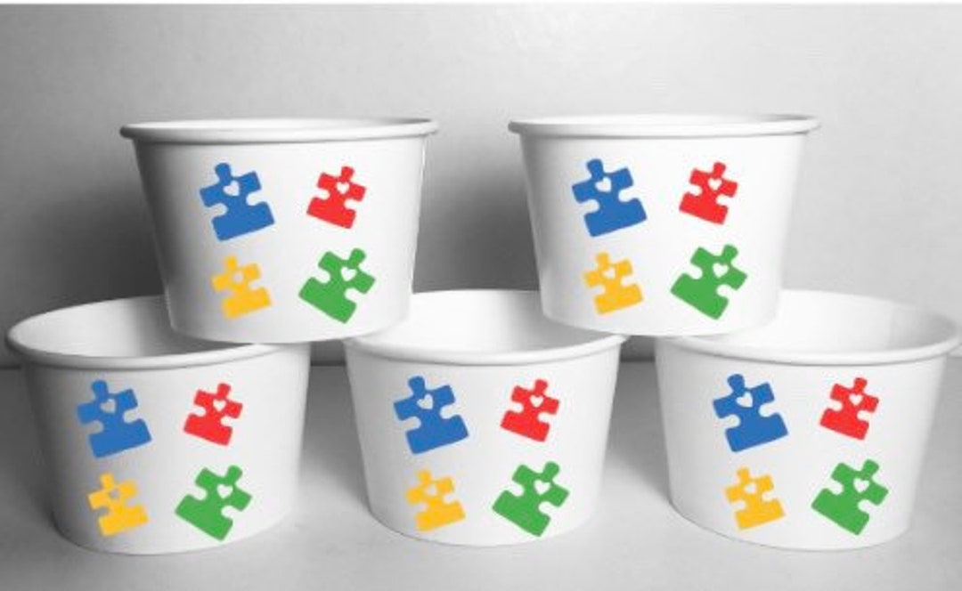 Autism Puzzle PARTY CUPS Ice Cream Food Favor Bowls Autistic Awareness ...