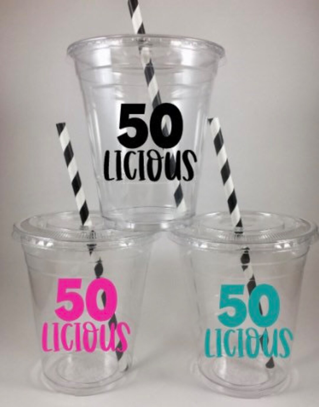 Fiftylicious PARTY CUPS 50th Birthday 50 Licious Custom Colors Lids and ...