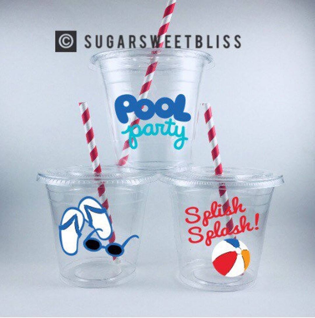 POOL PARTY CUPS Birthday Favors Cup Set Swim Swimming Bbq Beach ...