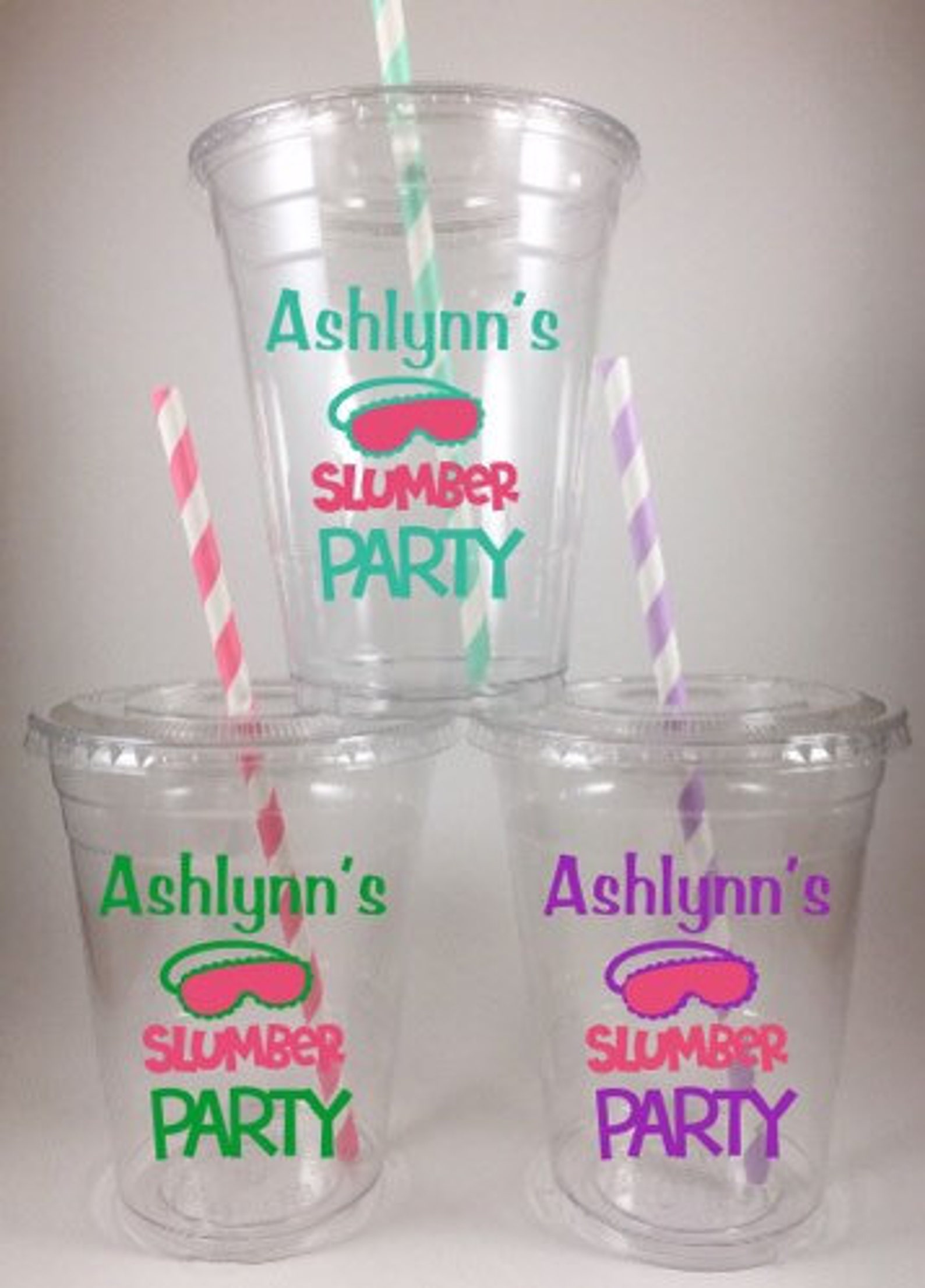 Slumber Party Cups PERSONALIZED NAME Sleepover Disposable With - Etsy