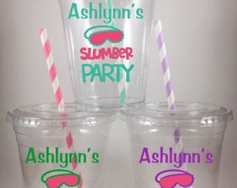 Slumber Party Cups Sleepover Disposable With Lids and Straws | Etsy