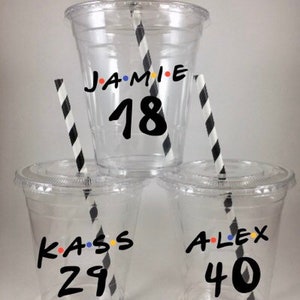 Friends Birthday Party Cups PERSONALIZED Name and Age Disposable - Etsy