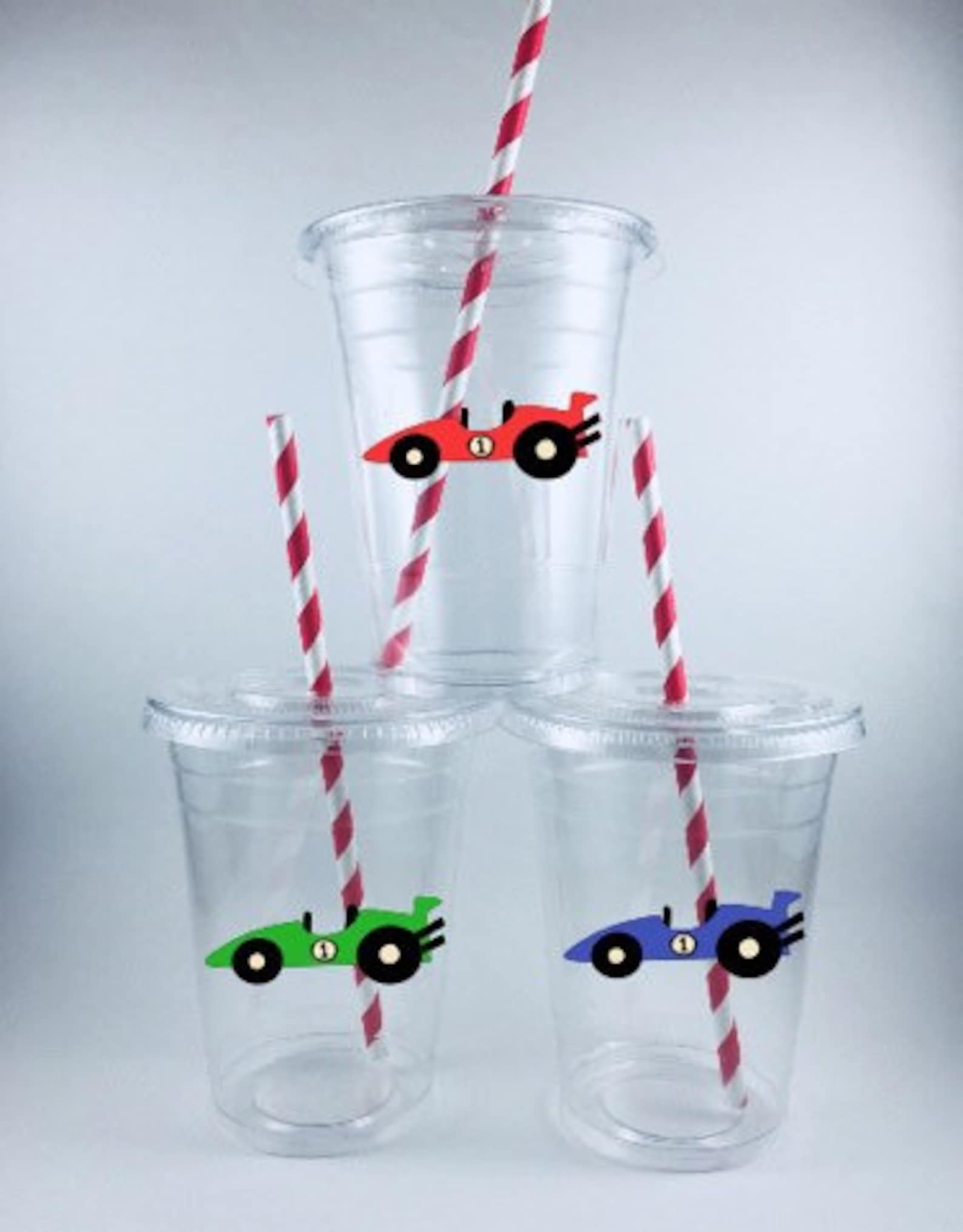 RACE CAR CUPS Birthday Party Cup Set With Lids/straws Custom Colors ...
