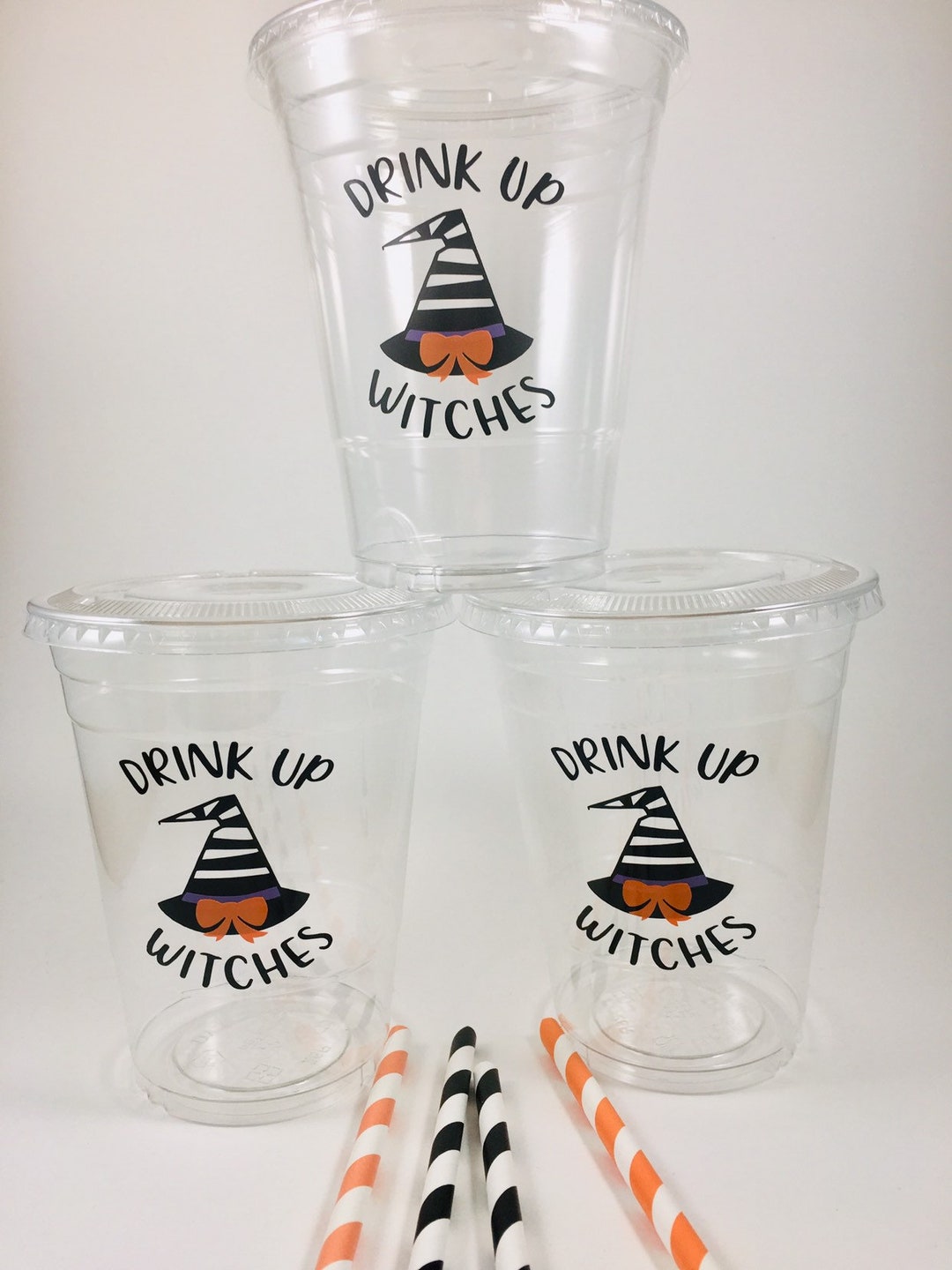 Witch HALLOWEEN PARTY CUPS Witches Disposable With Lids and Straws ...