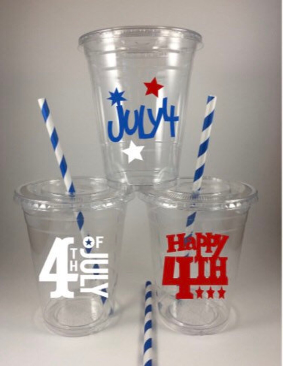 4th of July PARTY CUPS With Lids and Straws Independence Day Red White ...