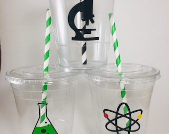 Science Party Cups Birthday Mad Scientist Cup With Lids Straws | Etsy