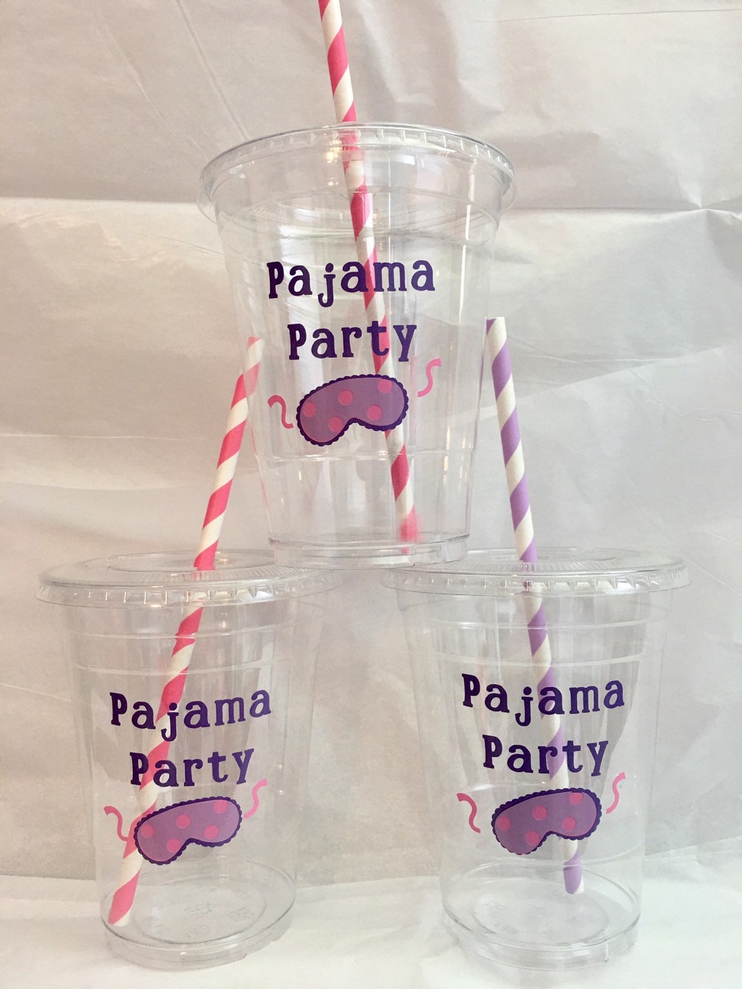 PAJAMA PARTY CUPS With Lids and Straws Sleepover Slumber Party Cup Set ...