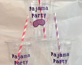 Slumber Party Cups Sleepover Disposable With Lids and Straws | Etsy