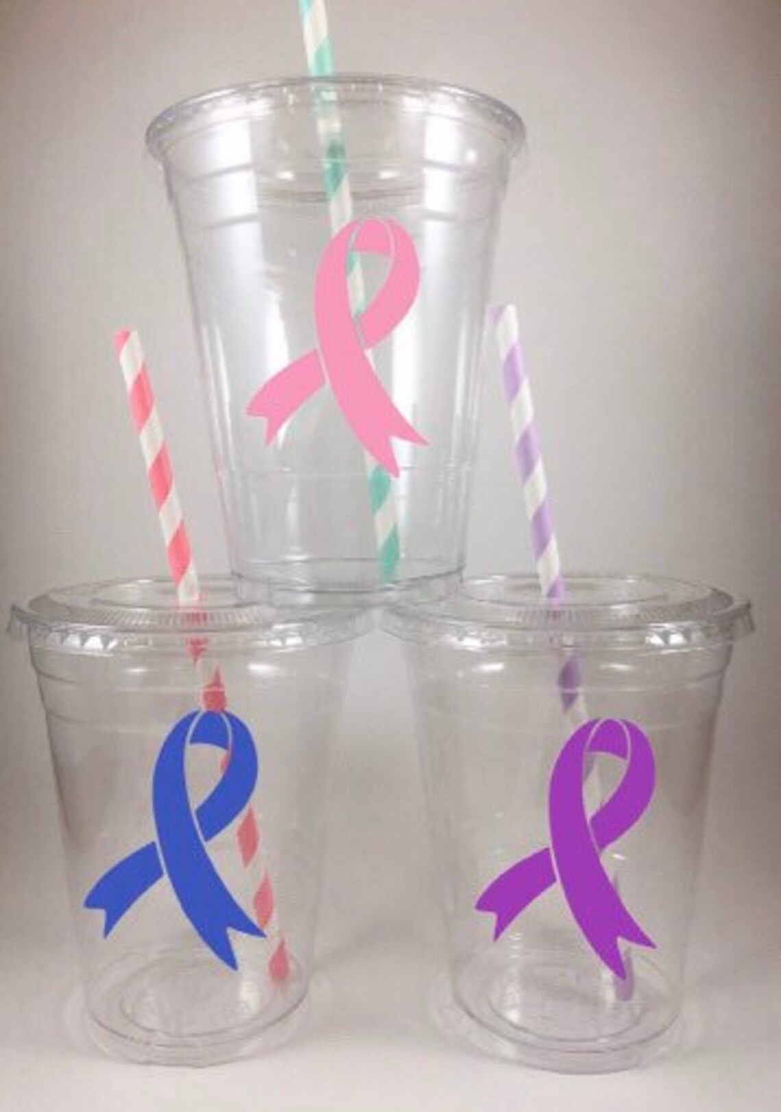Awareness Ribbon CUPS WITH Lids Straws ANY Color Available - Etsy