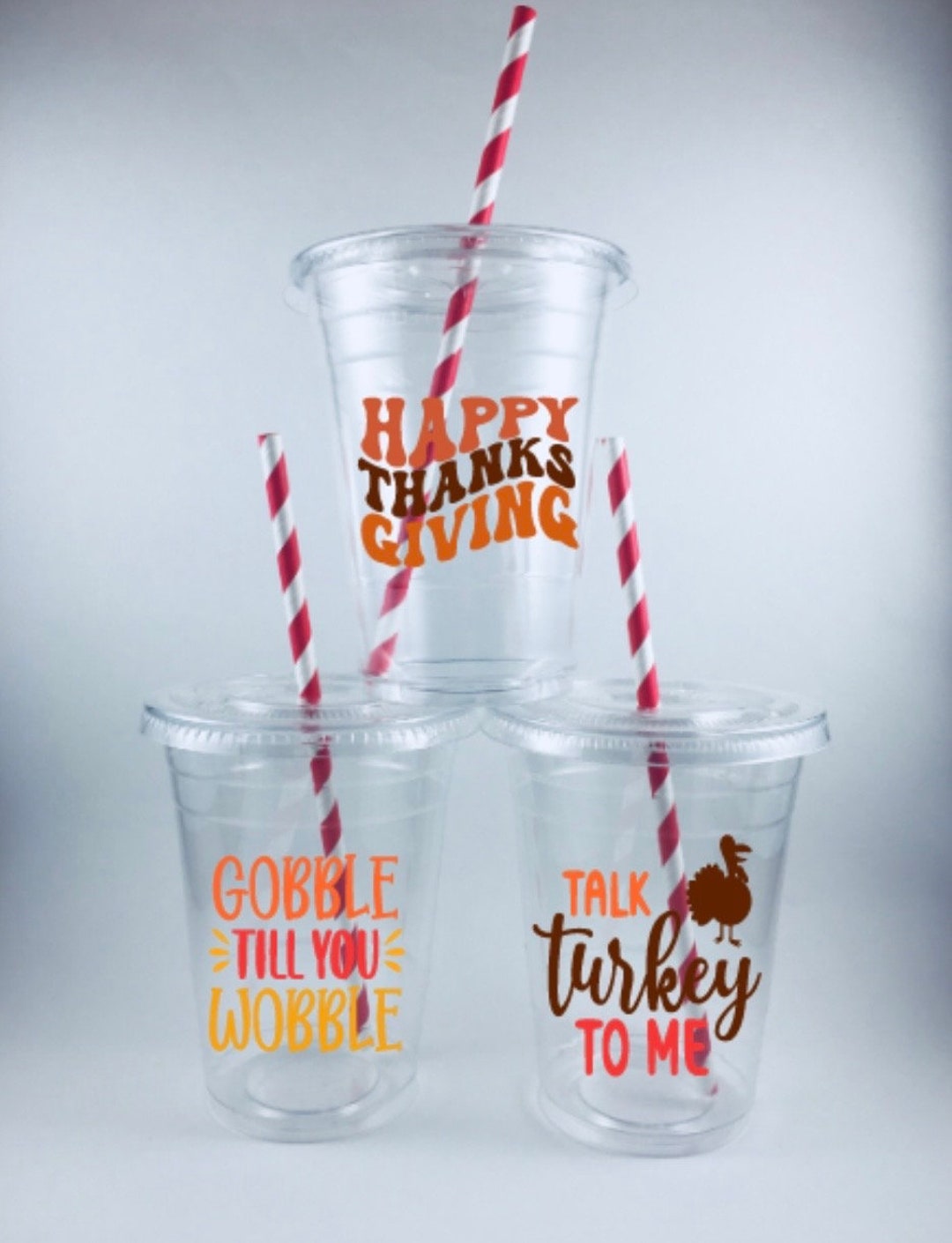 Thanksgiving Cups Disposable Table Set WITH Lids Straws Gobble Gobble ...