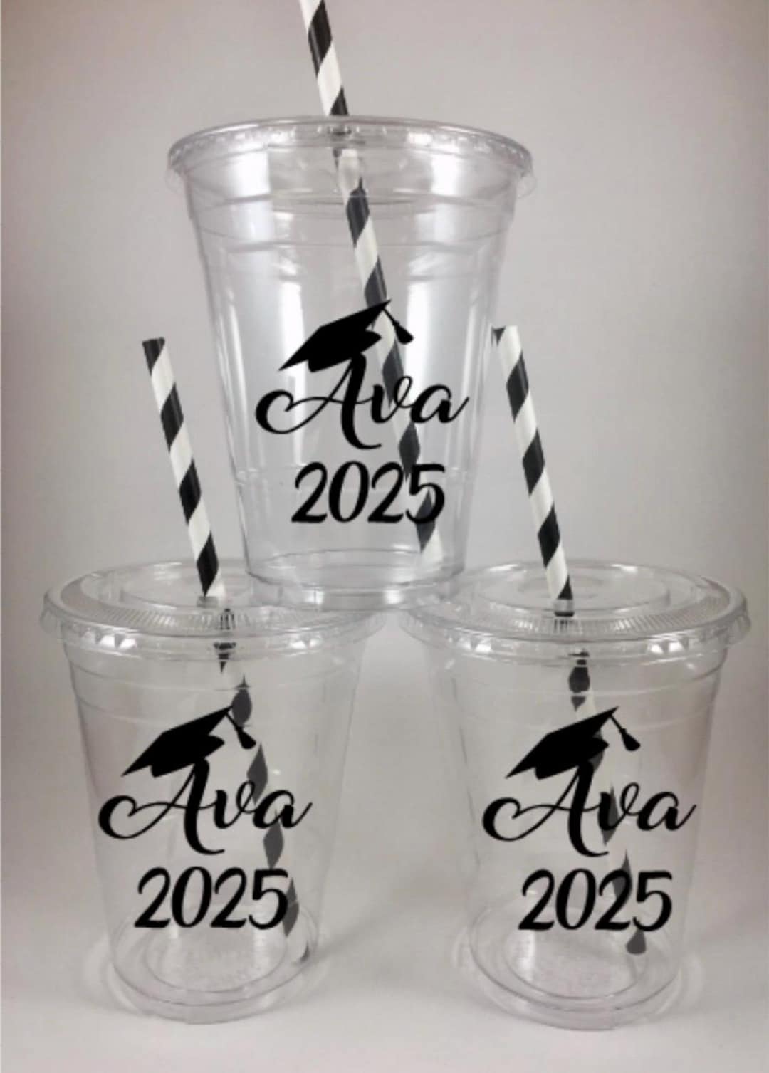 Graduation Party Cups PERSONALIZED Name 2025 Grad Disposable Lids ...