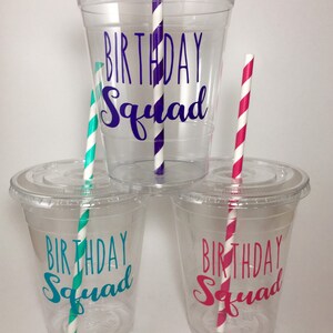 Birthday Squad Party Cups Disposable Cup Set WITH Lids and Straws Crew ...