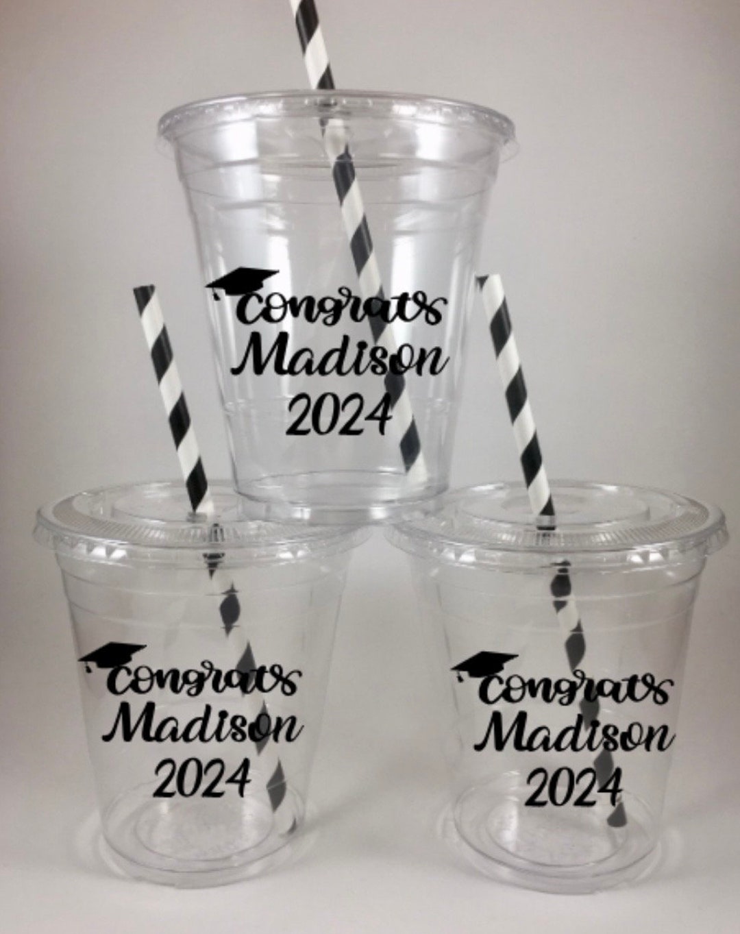Graduation Party Cups PERSONALIZED Name 2024 Grad Disposable With Lids ...