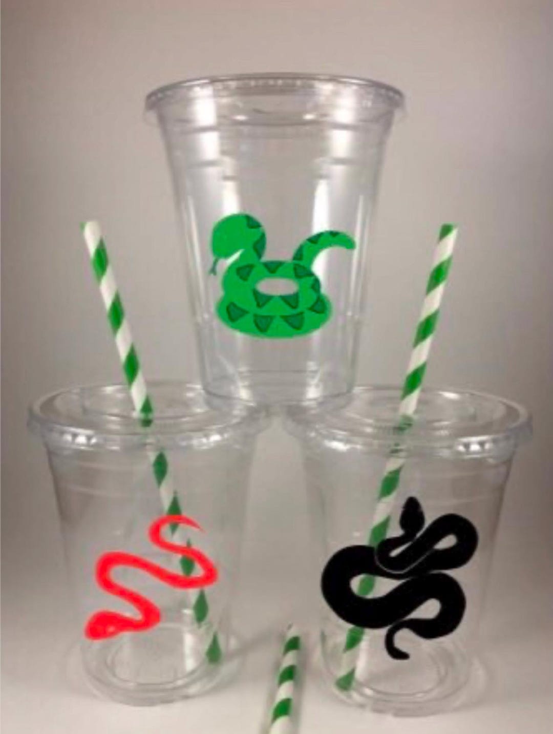 Snake Party Cups Snakes Birthday Lids Straws Custom Colors Free - Etsy