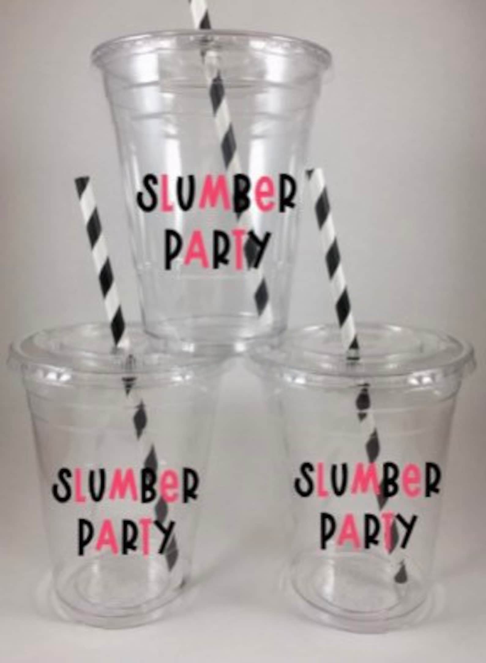 Slumber Party Cups Sleepover Disposable With Lids Straws Spa Pajama - Etsy