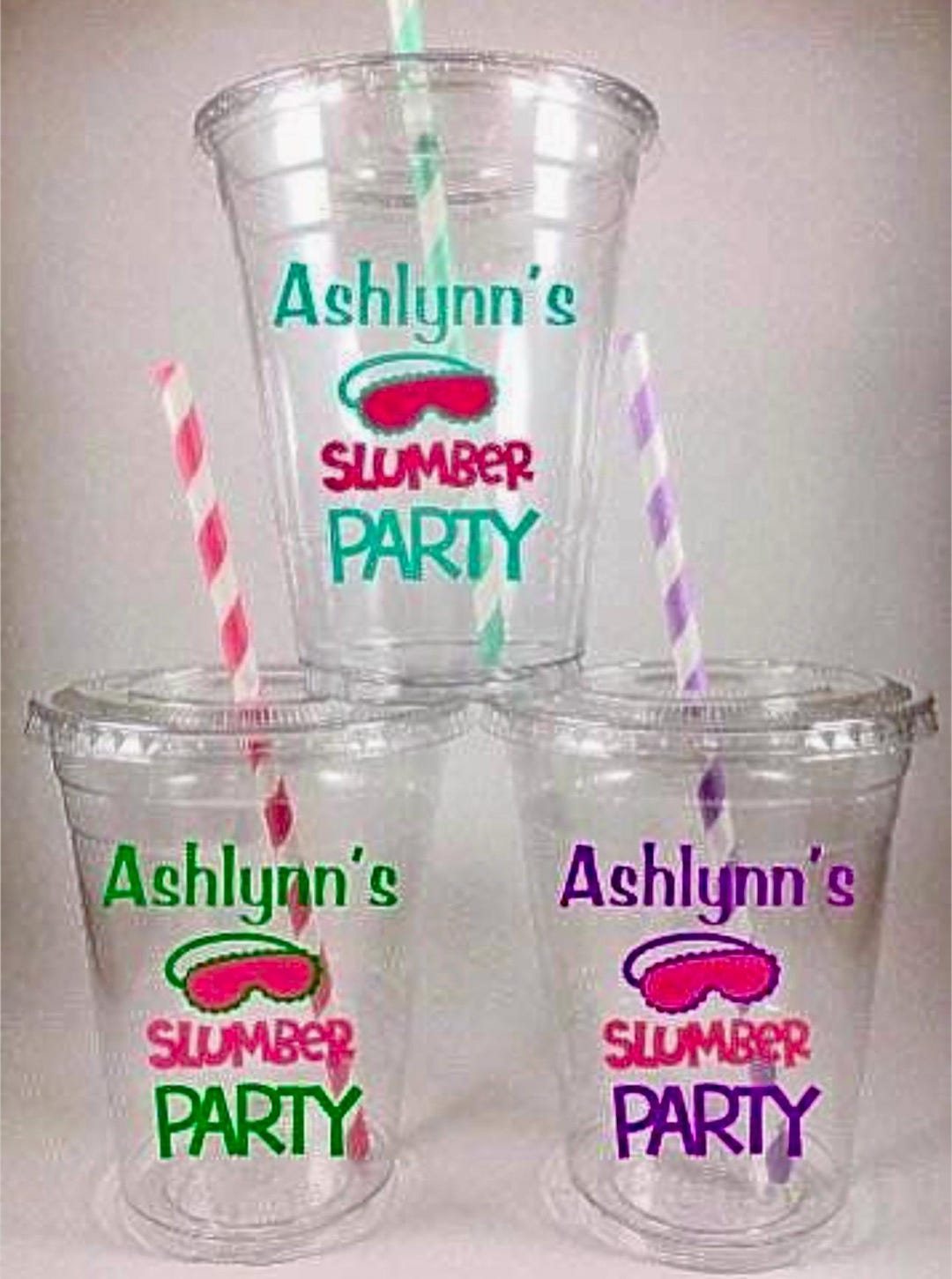 Slumber Party Cups PERSONALIZED NAME Sleepover Disposable With Lids ...