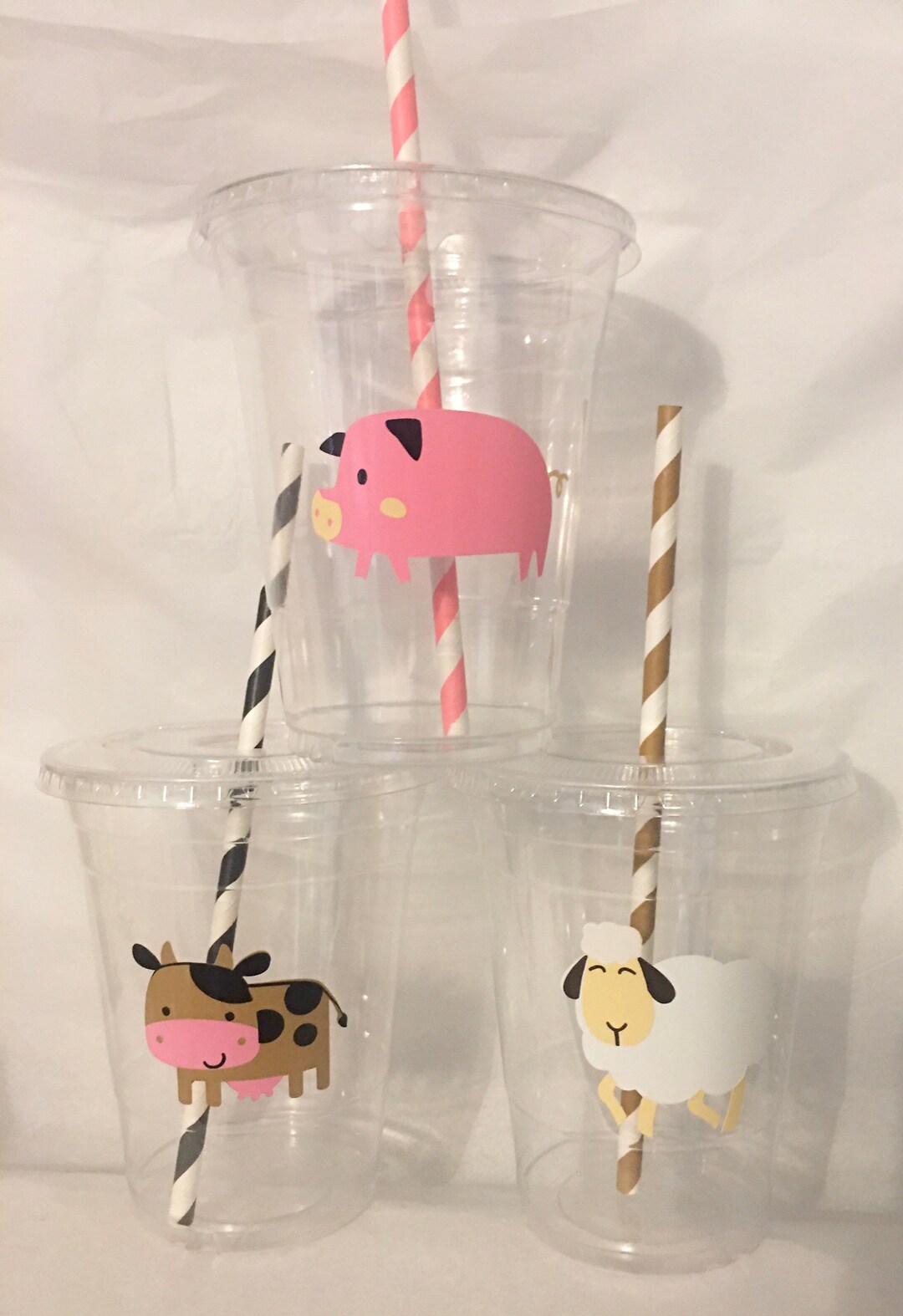 FARM Animals PARTY CUPS Birthday Barn Theme Pig Cow Sheep Disposable ...