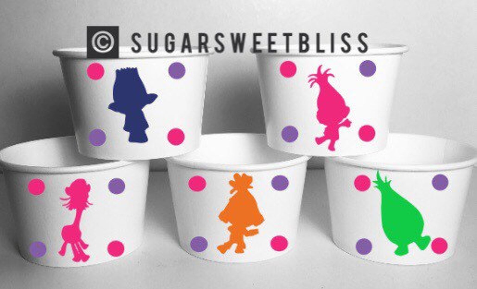 Troll Birthday Party Snack Cups Ice Cream Treat Food Bowls | Etsy