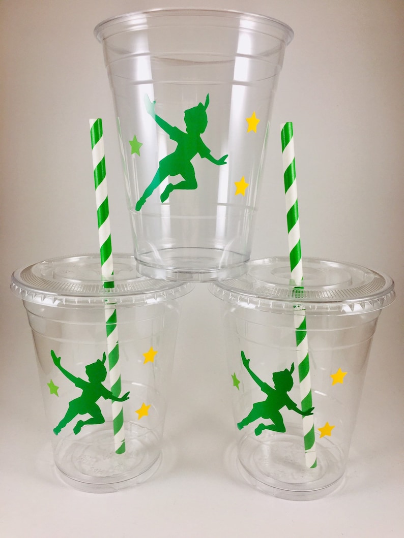 Peter Pan PARTY CUPS Birthday Favors Personalized Lids and - Etsy