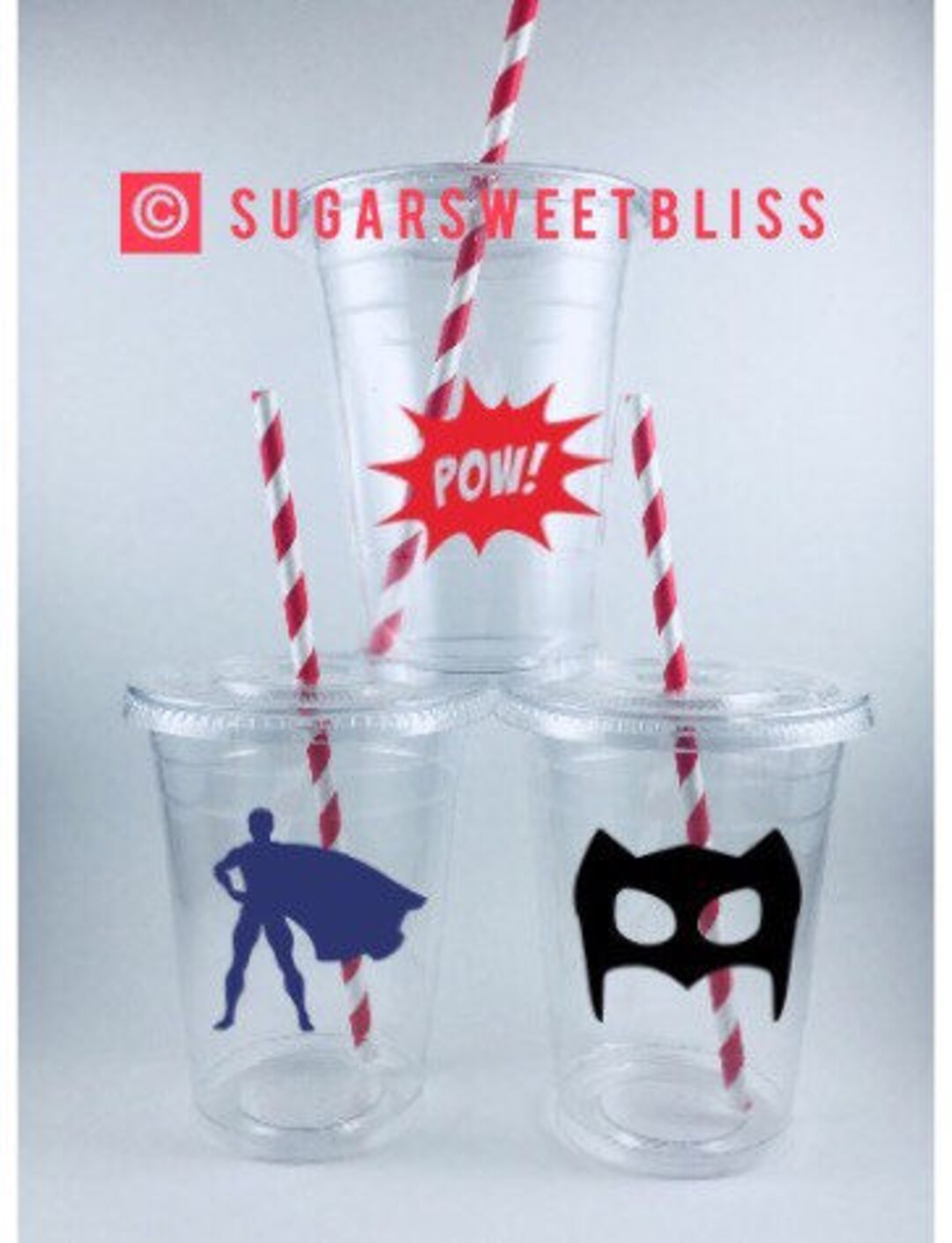 Boys Superhero Party Cups With Lids and Straws Superheroes Personalized ...