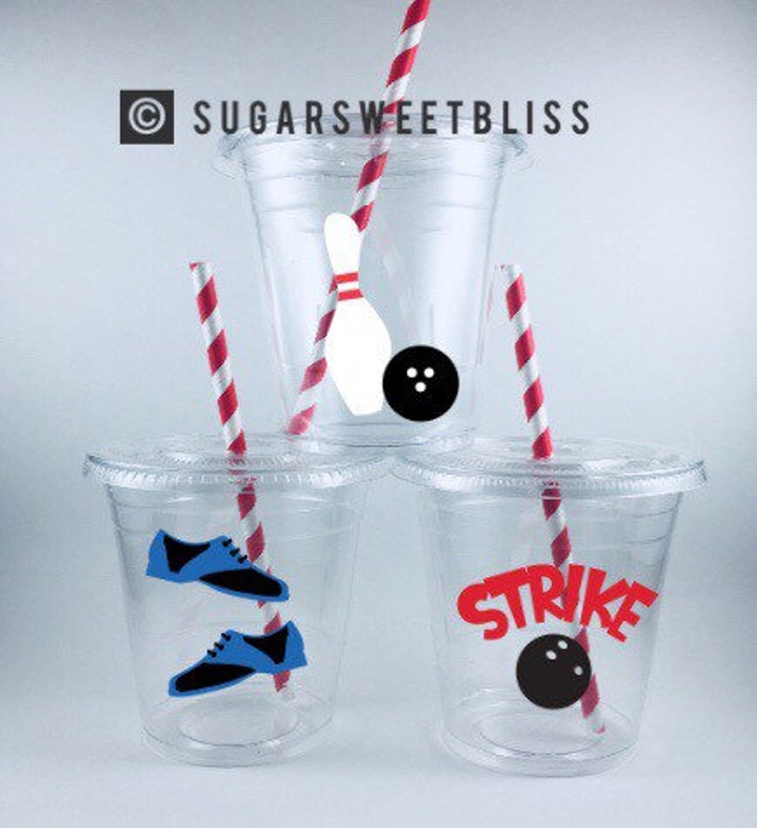 Bowling Party Cups Birthday Favors Favor Cup Set WITH Lids and Straws ...