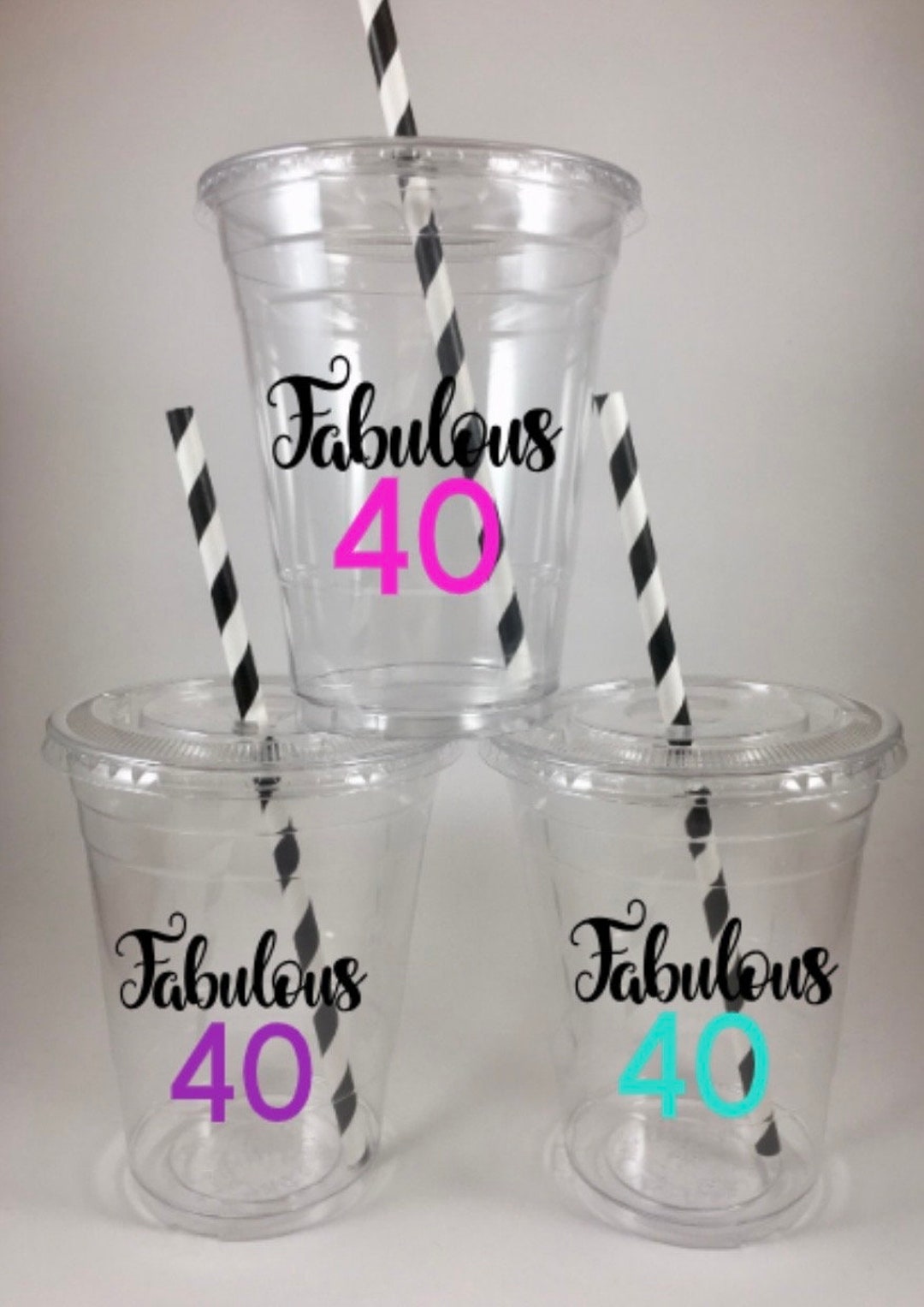 Fabulous 40 Birthday PARTY CUPS With Lids and Straws Forty 40th ...
