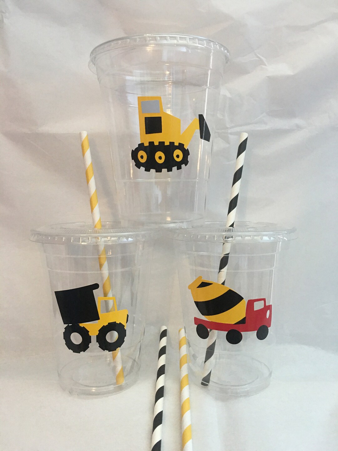 Construction Party Cups Birthday Favors Cup Road Work Utility Vehicles ...