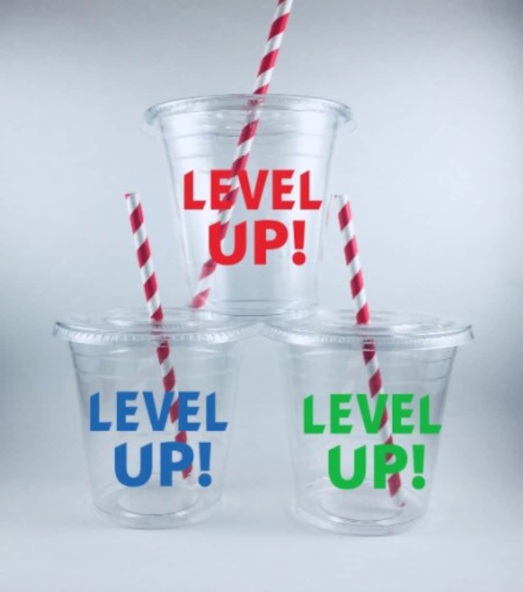 LEVEL UP Party Cups Birthday Gaming Video Game Player WITH Lids and ...