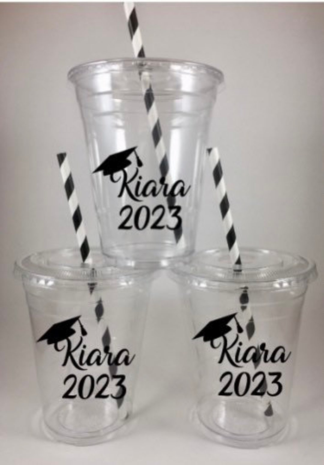 Graduation Party Cups PERSONALIZED Name 2023 Grad Disposable With Lids ...