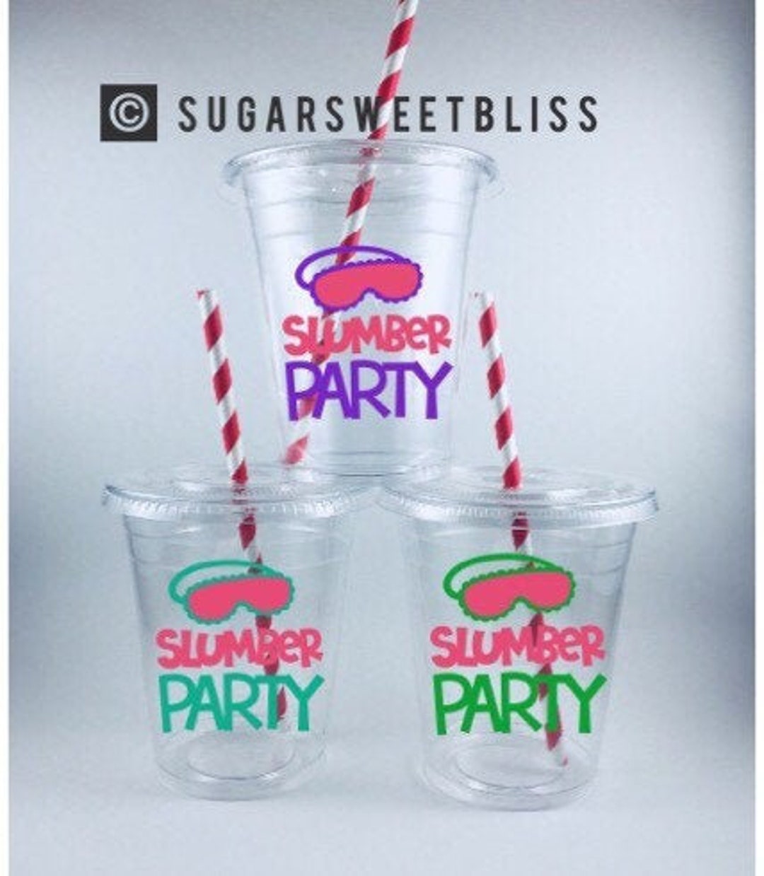 Slumber Party Cups Sleepover Disposable With Lids and Straws Spa Pajama ...