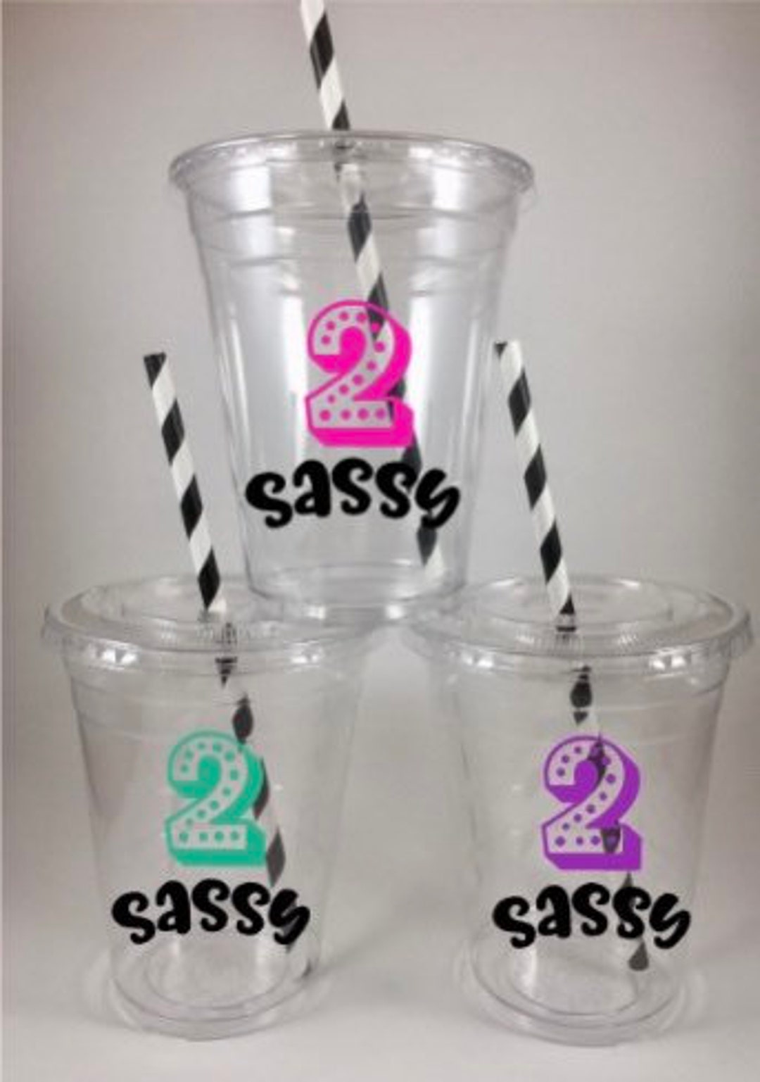 Two Sassy Party Cups Disposable 2nd Birthday Custom Colors Free - Etsy