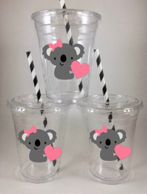 KOALA PARTY CUPS Girl Pink Baby Shower Birthday With Lids | Etsy