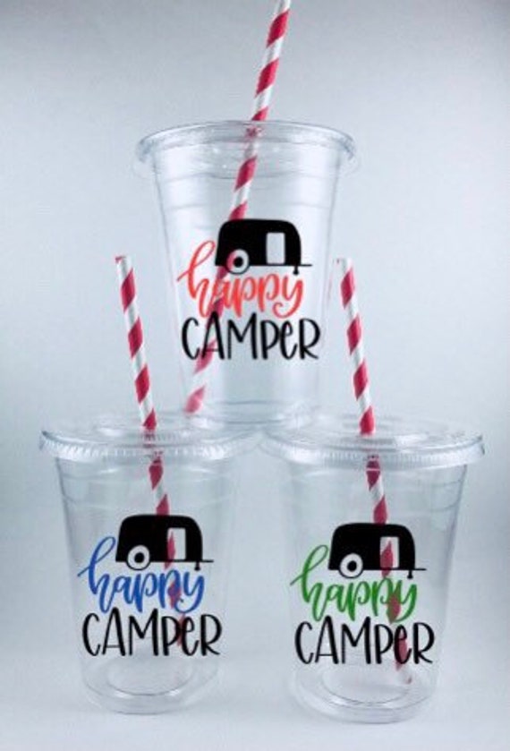 Happy Camper PARTY CUPS Camping Birthday With Lids Straws | Etsy