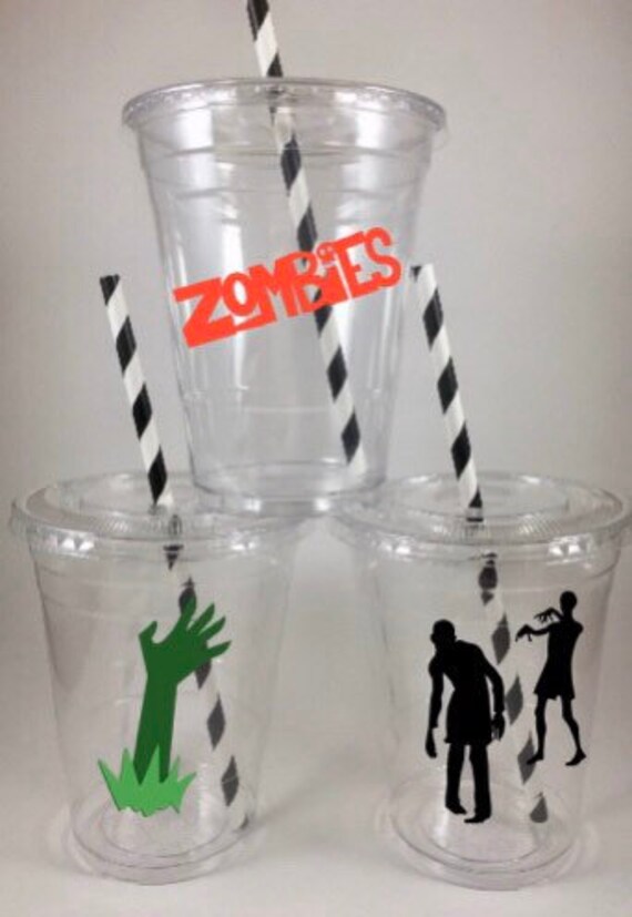 Zombie PARTY CUPS Birthday With Lids Straws Personalized | Etsy