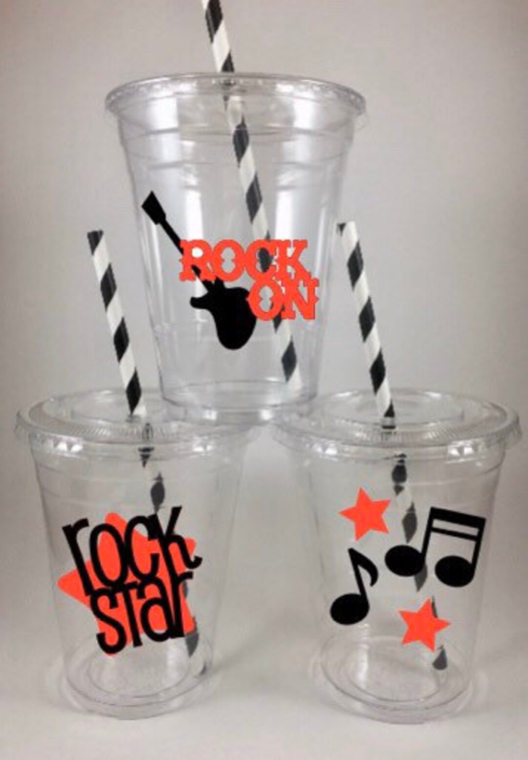 Rock Rockstar PARTY CUPS Birthday Set Rock Star Guitar With Lids Straws ...