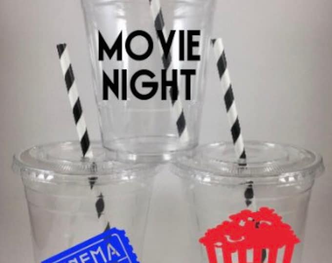Movie Night Party Cups Disposable Cup With Lids and Straws - Etsy