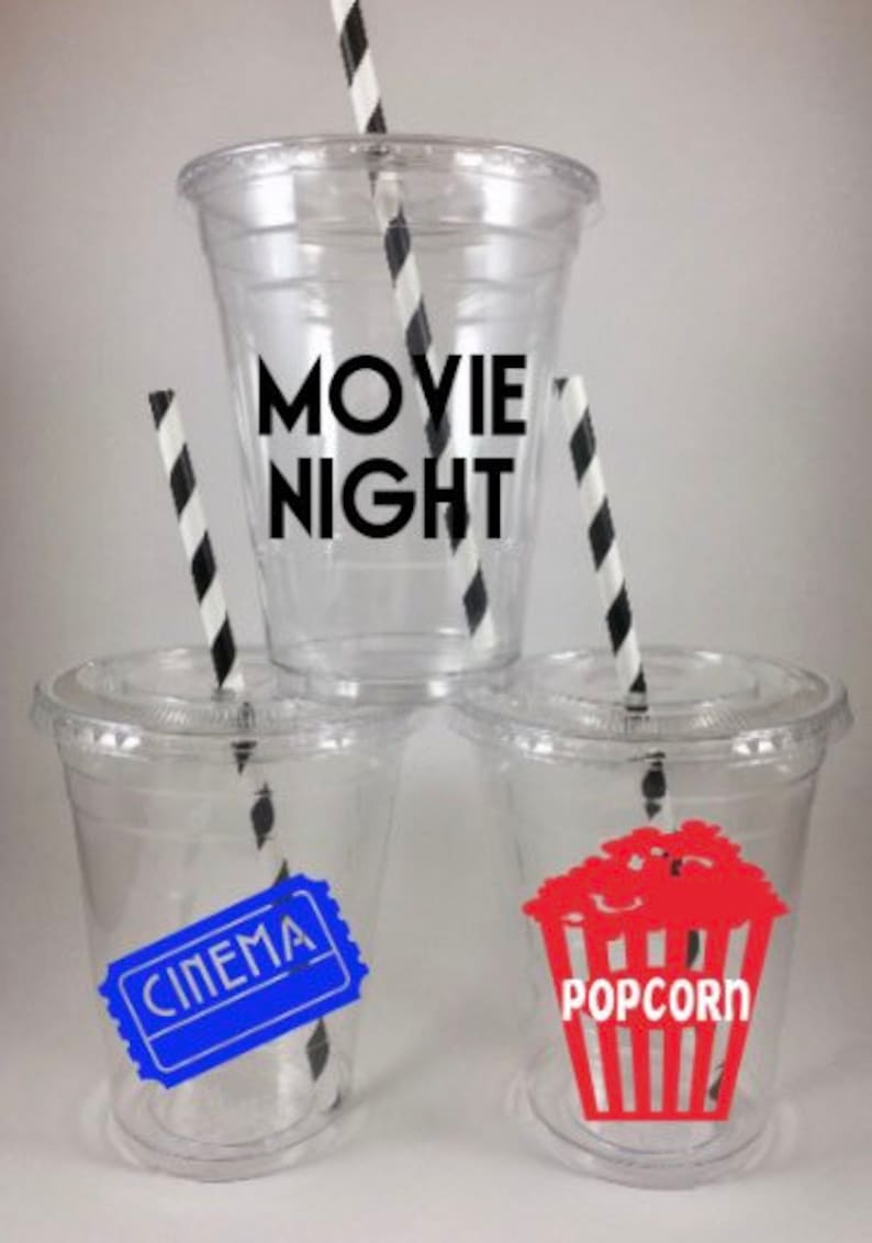 Movie Night Party Cups Disposable Cup With Lids and Straws - Etsy
