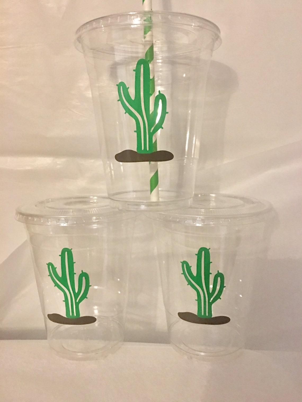 CACTUS PARTY CUPS Disposable Fiesta Birthday With Lids and | Etsy
