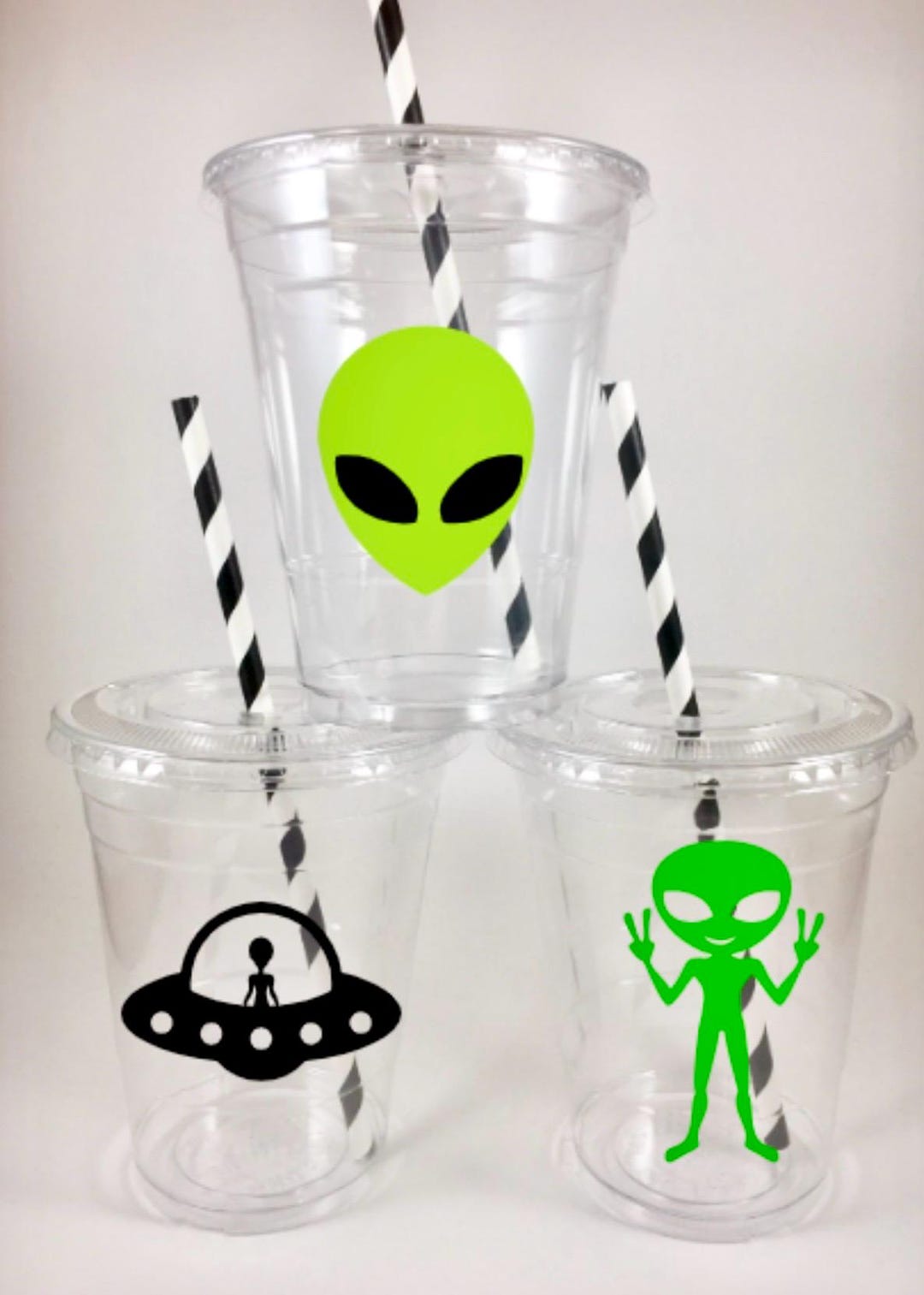 Alien Birthday Party Cups DISPOSABLE Set Lids Straws UFO Aliens - Etsy
